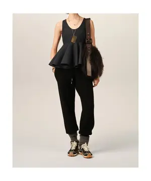 AMI Paris Grey Peplum Sleeveless Wool Top
