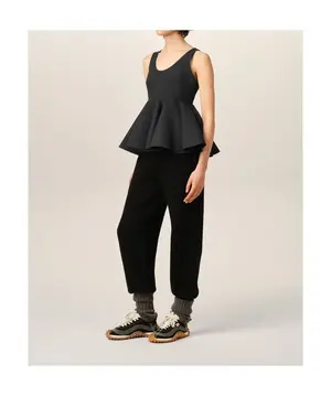 AMI Paris Grey Peplum Sleeveless Wool Top