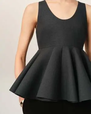 AMI Paris Grey Peplum Sleeveless Wool Top