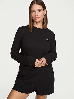 Victoria's Secret Waffle Knit Long-sleeve Short Pajama Set Black