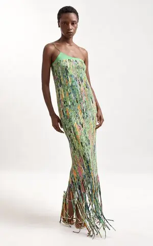 FRANCESCA MIRANDA Eden Woven Fringe-hem Silk Maxi Dress
