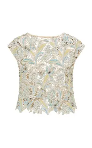 LA FUORI Jardin Palmier Cutwork Crop Top