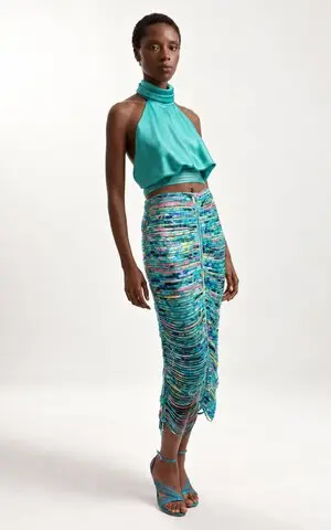 FRANCESCA MIRANDA Danielle Fringe Silk Midi Skirt