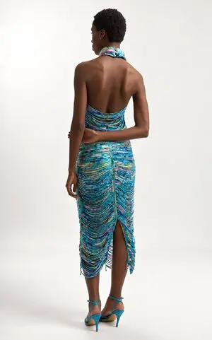 FRANCESCA MIRANDA Danielle Fringe Silk Midi Skirt