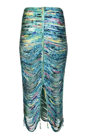 FRANCESCA MIRANDA Danielle Fringe Silk Midi Skirt