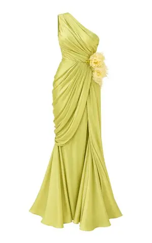 LA FUORI Moss Petal Draped Silk Maxi Dress - Green