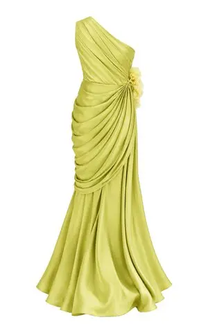 LA FUORI Moss Petal Draped Silk Maxi Dress