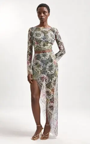 FRANCESCA MIRANDA Vetiver Lace-embellished Skirt
