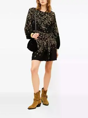 Ba&sh Beona Abstract-print Draped Long-sleeved Mini Dress