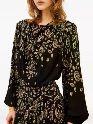 Ba&sh Beona Abstract-print Draped Long-sleeved Mini Dress