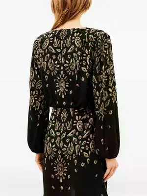 Ba&sh Beona Abstract-print Draped Long-sleeved Mini Dress