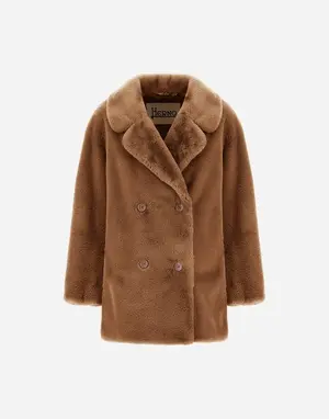 Herno Peacoat In Beaver-effect Fur-touch Fabric