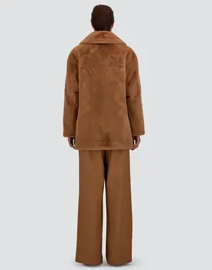 Herno Peacoat In Beaver-effect Fur-touch Fabric