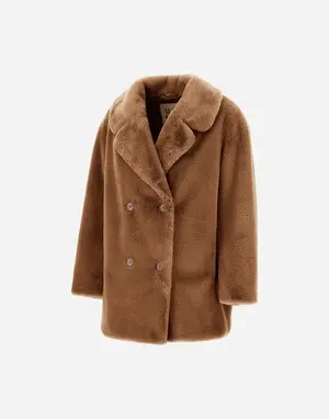 Herno Peacoat In Beaver-effect Fur-touch Fabric