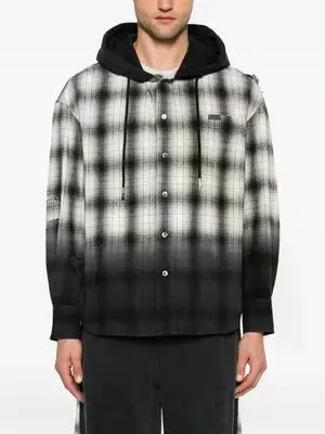 FENG CHEN WANG Gradient-effect Plaid-pattern Hooded Shirt