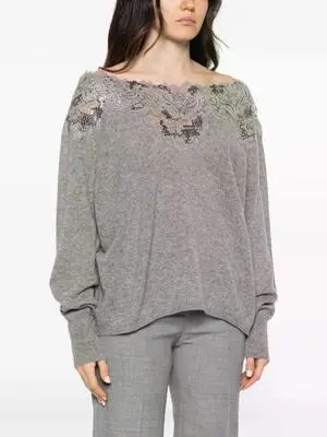 Ermanno Scervino Lace-trimmed Sequin-embellished Sweater