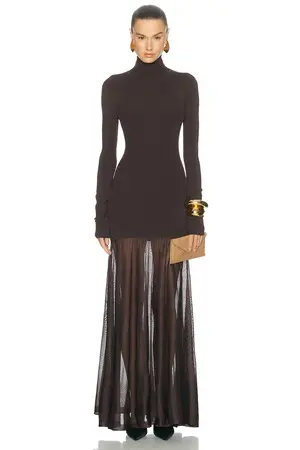 SRG Imogen Long Sleeve Gown In Brown - Dark Brown
