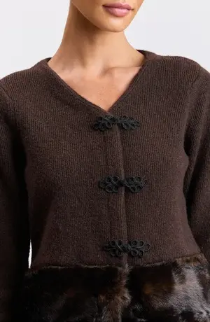 Avec Les Filles Faux Fur Trim Cardigan