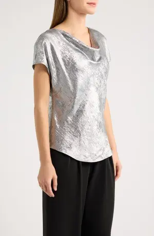 Anne Klein Metallic Cowl Neck Top