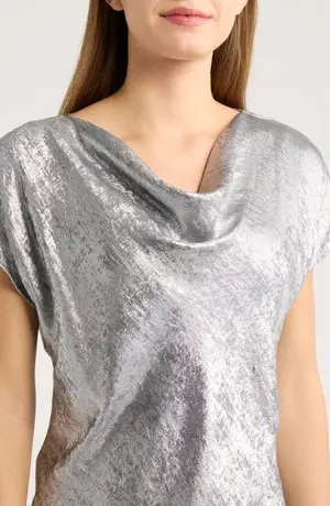 Anne Klein Metallic Cowl Neck Top