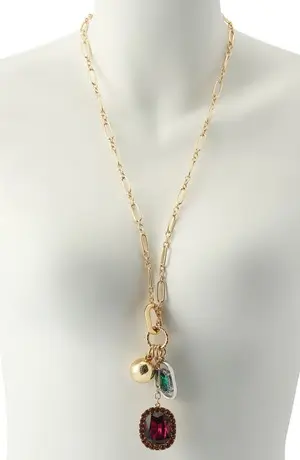 Kurt Geiger Gemstone Charm Link Long Necklace