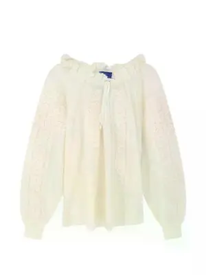 MES DEMOISELLES Appi Ruffled Crochet-knit Sweater - Neutrals