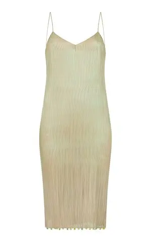 CONNER IVES Pleated Iridescent Satin Midi Dress