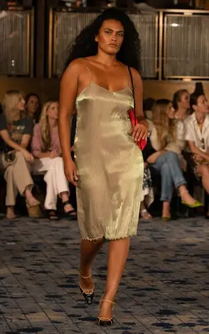 CONNER IVES Pleated Iridescent Satin Midi Dress