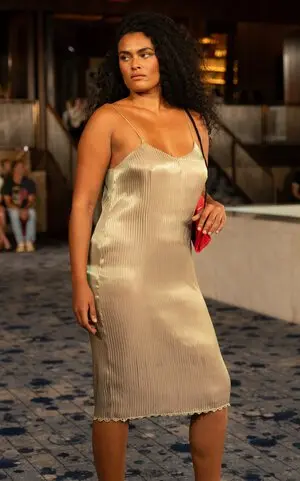 CONNER IVES Pleated Iridescent Satin Midi Dress