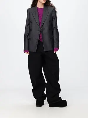 Balenciaga Double-breasted Denim-effect Wool Twill Blazer With Peak Lapels