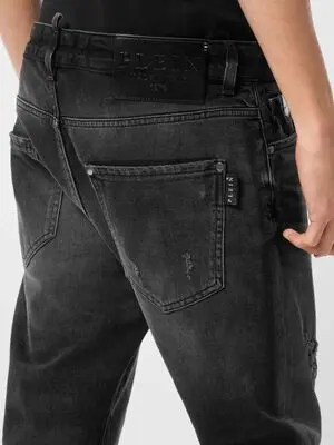 Philipp Plein Straight Fit Five-pocket Cotton Denim Jeans With Mid-rise Waist