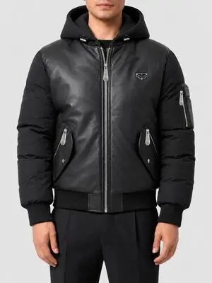 Philipp Plein Quilted Puffer Jacket With Hood And Hexagon Logo Patch - Black