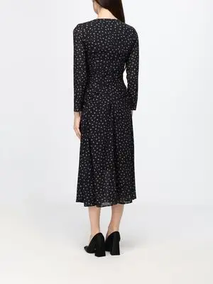 MAR DE MARGARITAS Floral Viscose Midi Dress With Long Sleeves And Ruched Waist