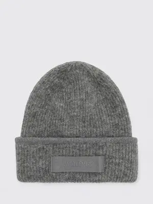 Jacquemus Ribbed Wool And Alpaca Blend Beanie With Embroidered Logo - Grey