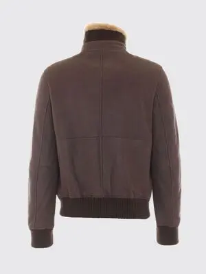 SWORD 6644 Shearling Bomber Jacket With High Collar And Zip Closure