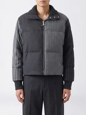 Thom Browne Quilted Wool Down Jacket With 4-bar Stripe And High Collar