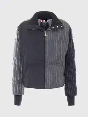 Thom Browne Quilted Wool Down Jacket With 4-bar Stripe And High Collar