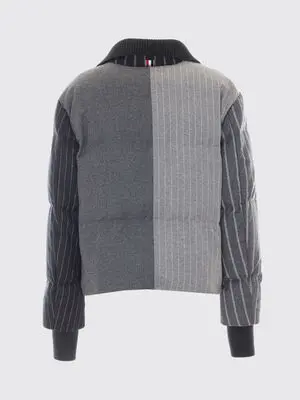Thom Browne Quilted Wool Down Jacket With 4-bar Stripe And High Collar
