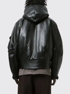 Our Legacy Hooded Leather Jacket With Dropped Shoulders