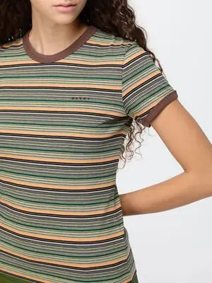 Marni Striped Slim Fit Cotton Knit T-shirt With Contrast Logo