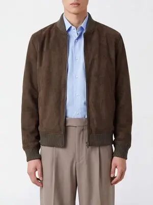 Herno Suede-effect Synthetic Leather Bomber Jacket With Ribbed Collar