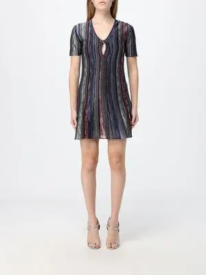 Missoni Multi Striped Lurex Sheath Mini Dress With V-neck