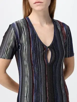 Missoni Multi Striped Lurex Sheath Mini Dress With V-neck