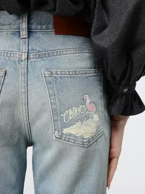 Chloé Mid-rise Straight Fit Cotton Denim Jeans With Embroidered Logo - Blue