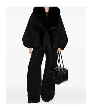 ROTATE BY BIRGER CHRISTENSEN Belted Faux Fur Collar Coat