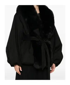 ROTATE BY BIRGER CHRISTENSEN Belted Faux Fur Collar Coat