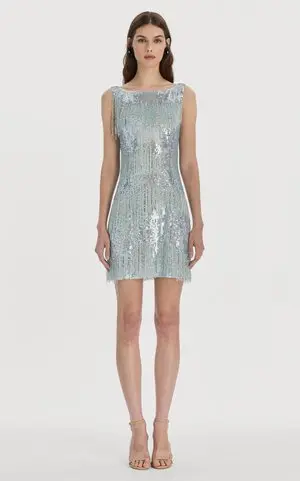 Oscar De La Renta Sequined Fringe Mini Dress