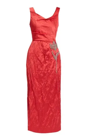 Erdem Embellished Textured Satin Maxi Dress