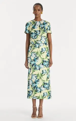Oscar De La Renta Calla Lillies Crushed Satin Top