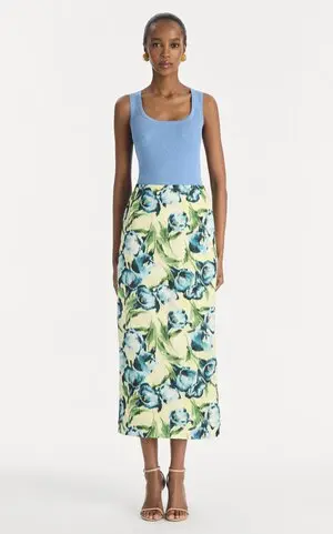 Oscar De La Renta Calla Lillies Crushed Satin Midi Skirt